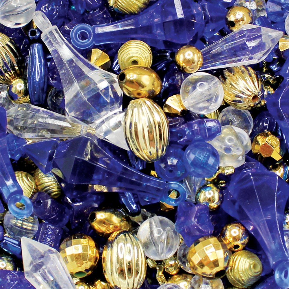 Assorted Bead Mix - Royal Blue & Gold - 150g Pack | Beads & Jewellery ...