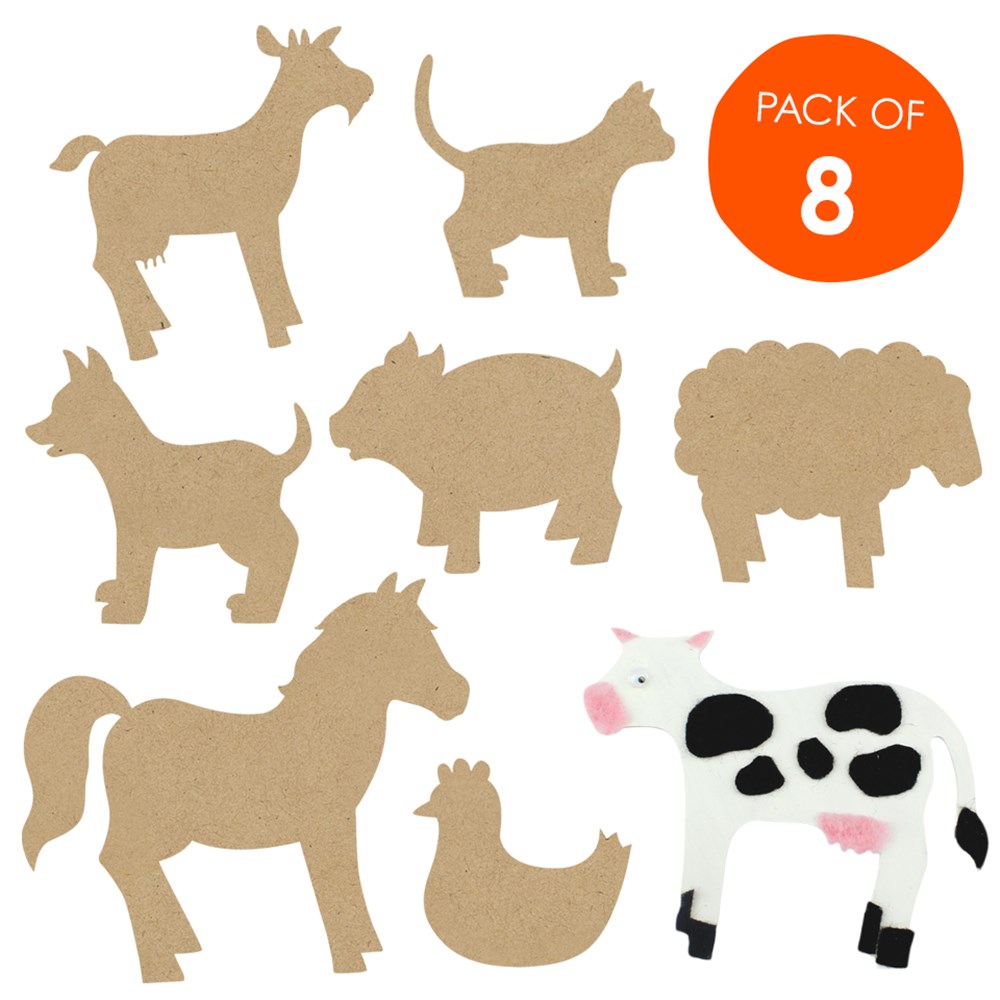 Wooden Farm Shapes - Pack of 8 | Wood | CleverPatch - Art & Craft Supplies