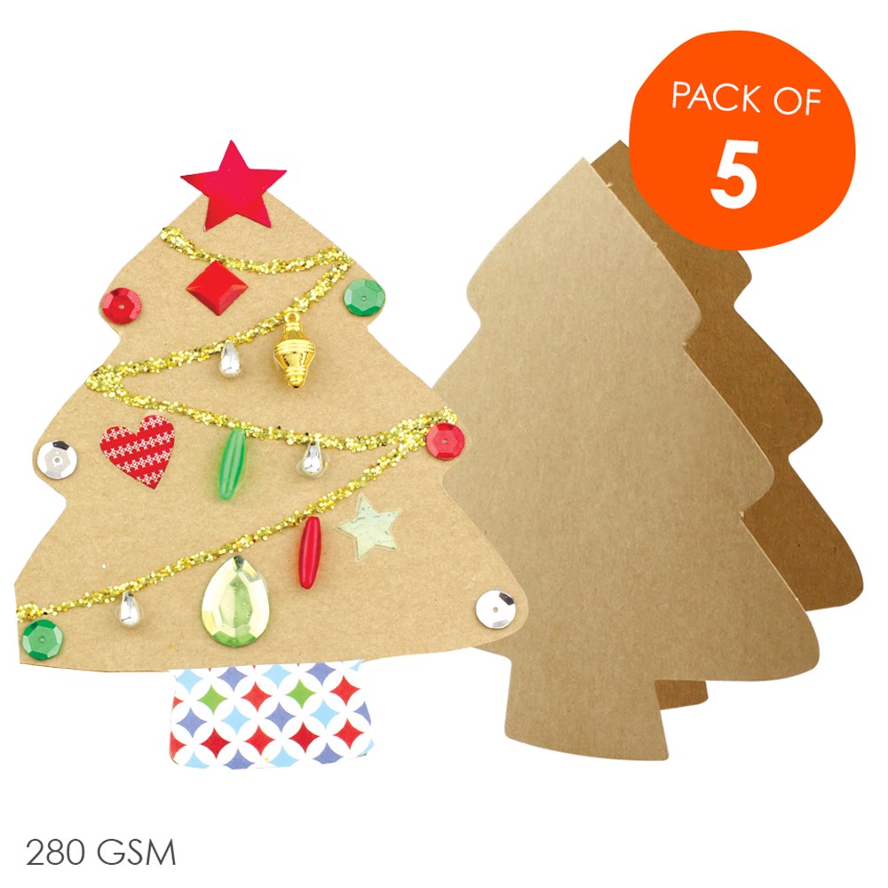 Cardboard Tree Greeting Cards - Brown - Pack of 5 | Natural Christmas ...