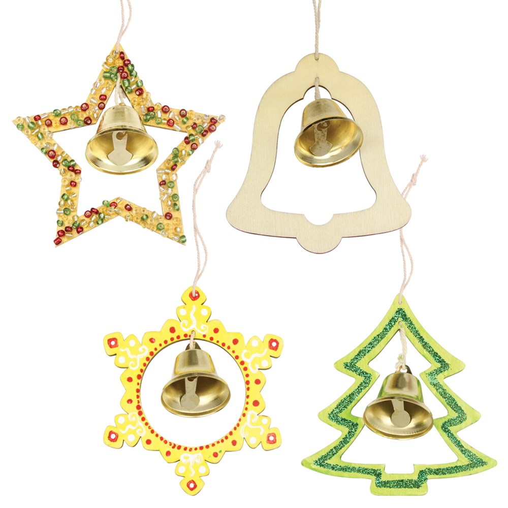 Wooden Jingle Bell Christmas Ornaments - Pack of 4 | Wood Craft ...