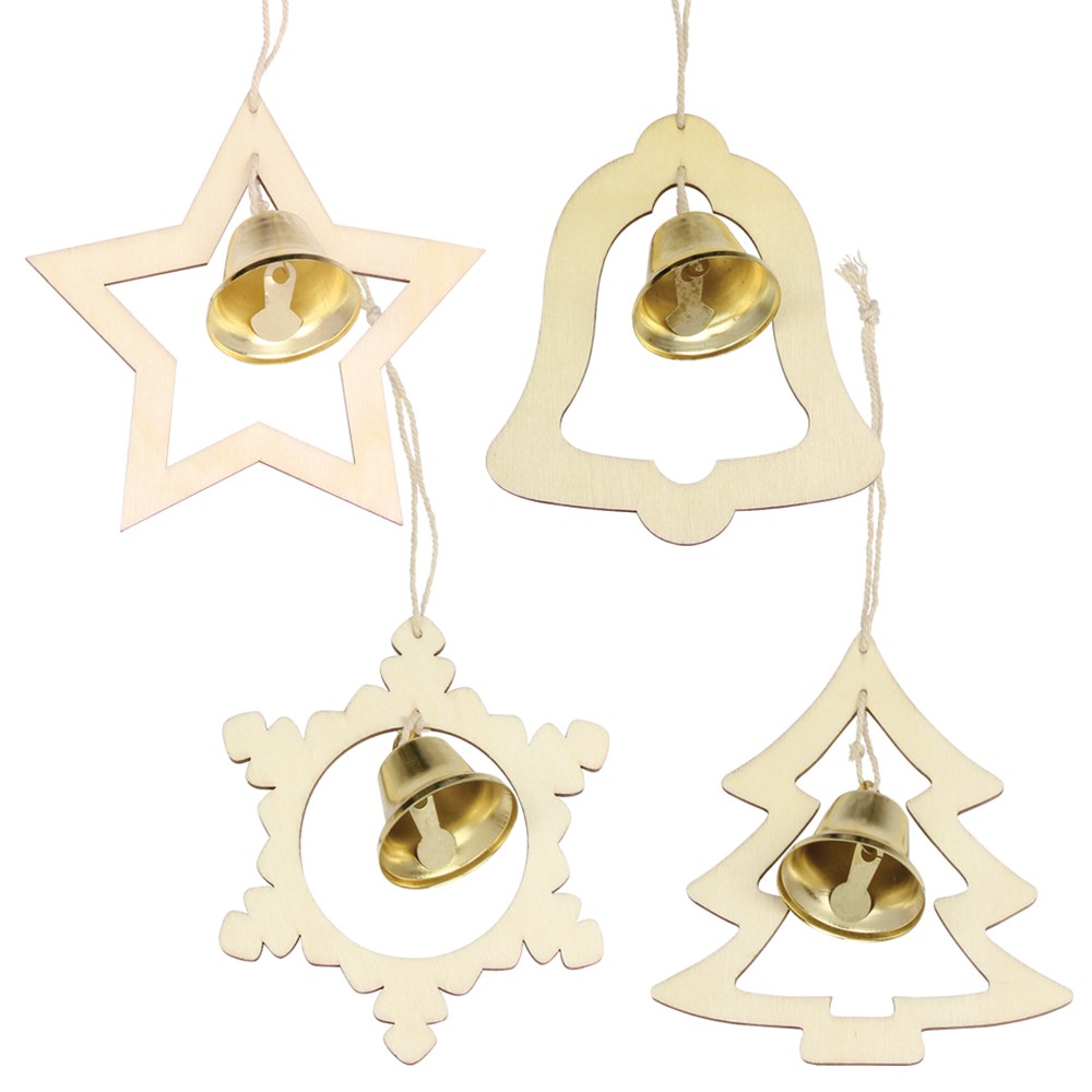 Wooden Jingle Bell Christmas Ornaments - Pack of 4 | Wood Craft ...
