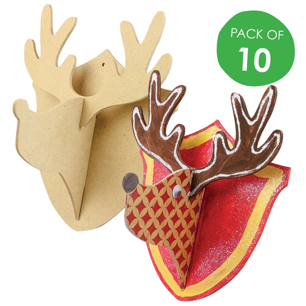 3D Wooden Reindeer Shields - Pack of 10 | Wood Craft | CleverPatch ...