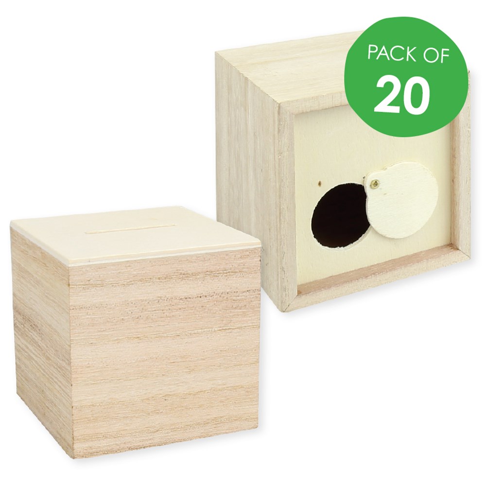 Wooden Money Box - Pack of 20 - 3D Wooden Shapes | CleverPatch - Art ...