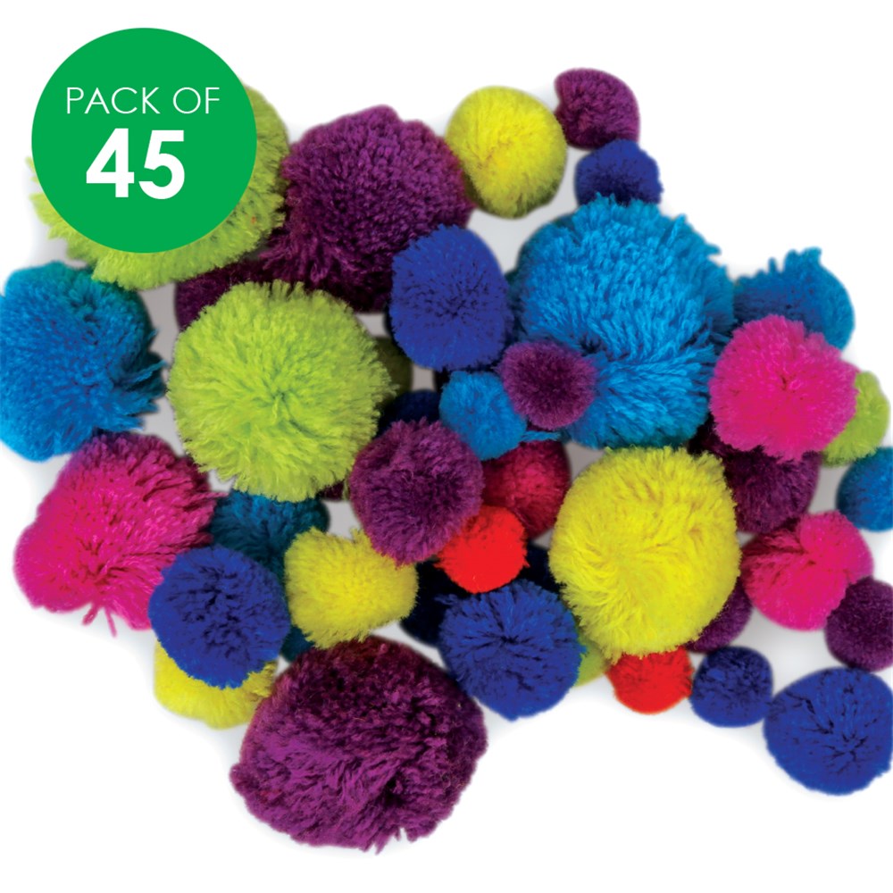 Yarn Pom Poms - Pack of 45 | CleverPatch - Art & Craft Supplies