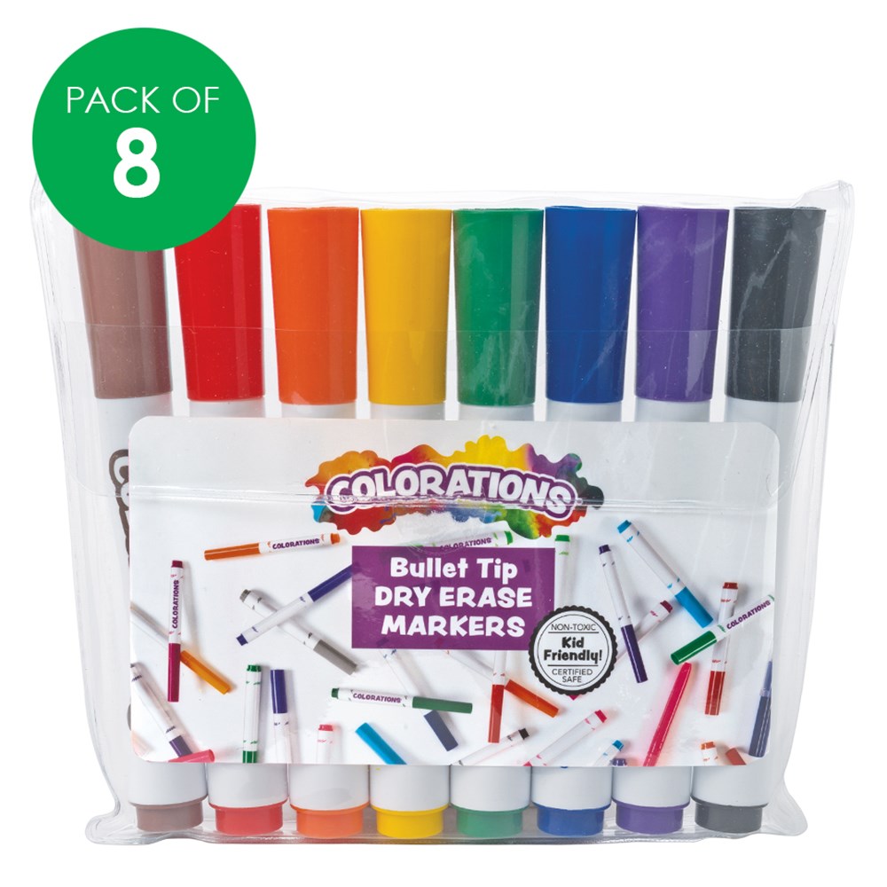 Colorations Dry Erase Markers - Bullet Tip - Pack of 8 - CleverPatch ...