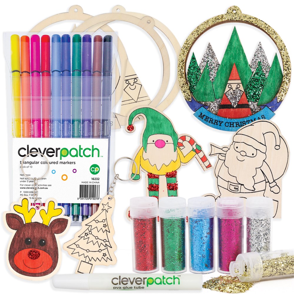 Christmas Craft Pack - Colour in Wood Pack - CleverPatch | CleverPatch ...