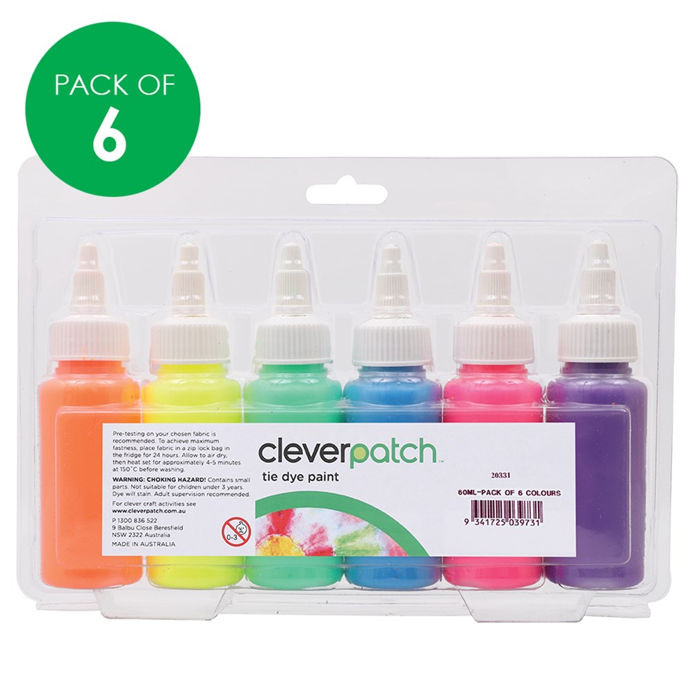 CleverPatch Fluorescent Tie Dye Paint - 60ml - Pack of 6 Colours ...