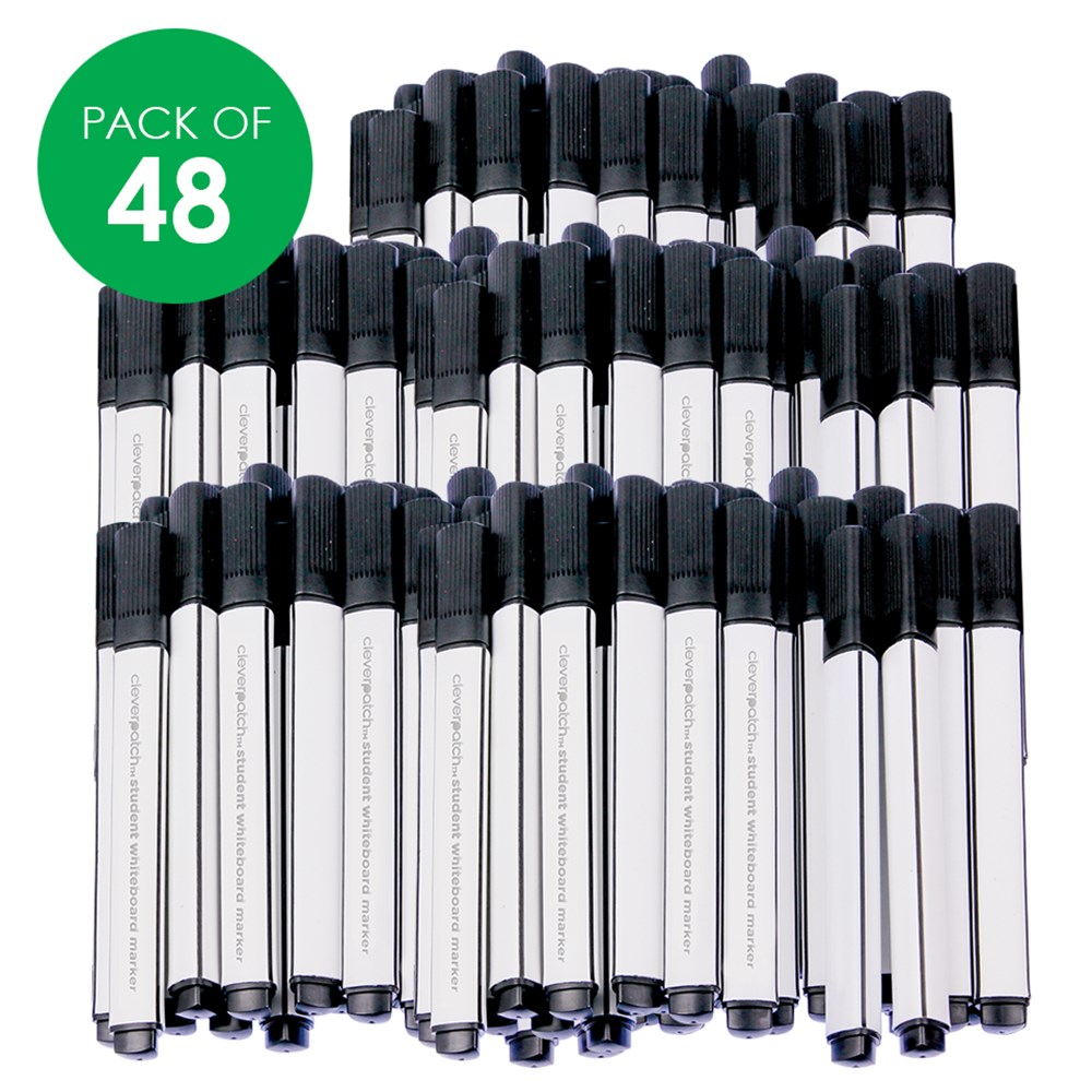 CleverPatch Triangular Whiteboard Markers - Black - Pack of 48 ...