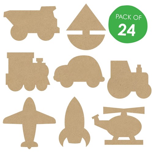 Wooden Transport Shapes - Pack of 24 | Wooden Craft | CleverPatch - Art ...